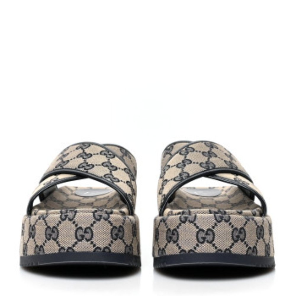 Gucci Monogram Criss Cross Platform Slide Sandals - Gem